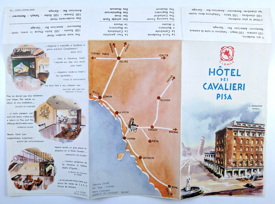 1956 Hotel Dei Cavalieri Pisa Italy Vintage Advertising Travel Brochure ...