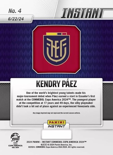 2024 Panini Instant Conmebol Copa America - Kendry Paez #4 Red /25 for sale online | eBay
