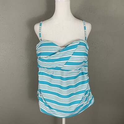 Catalina Tankini Top Size XL 16-18 Aqua White Stripe Twist Removable ...