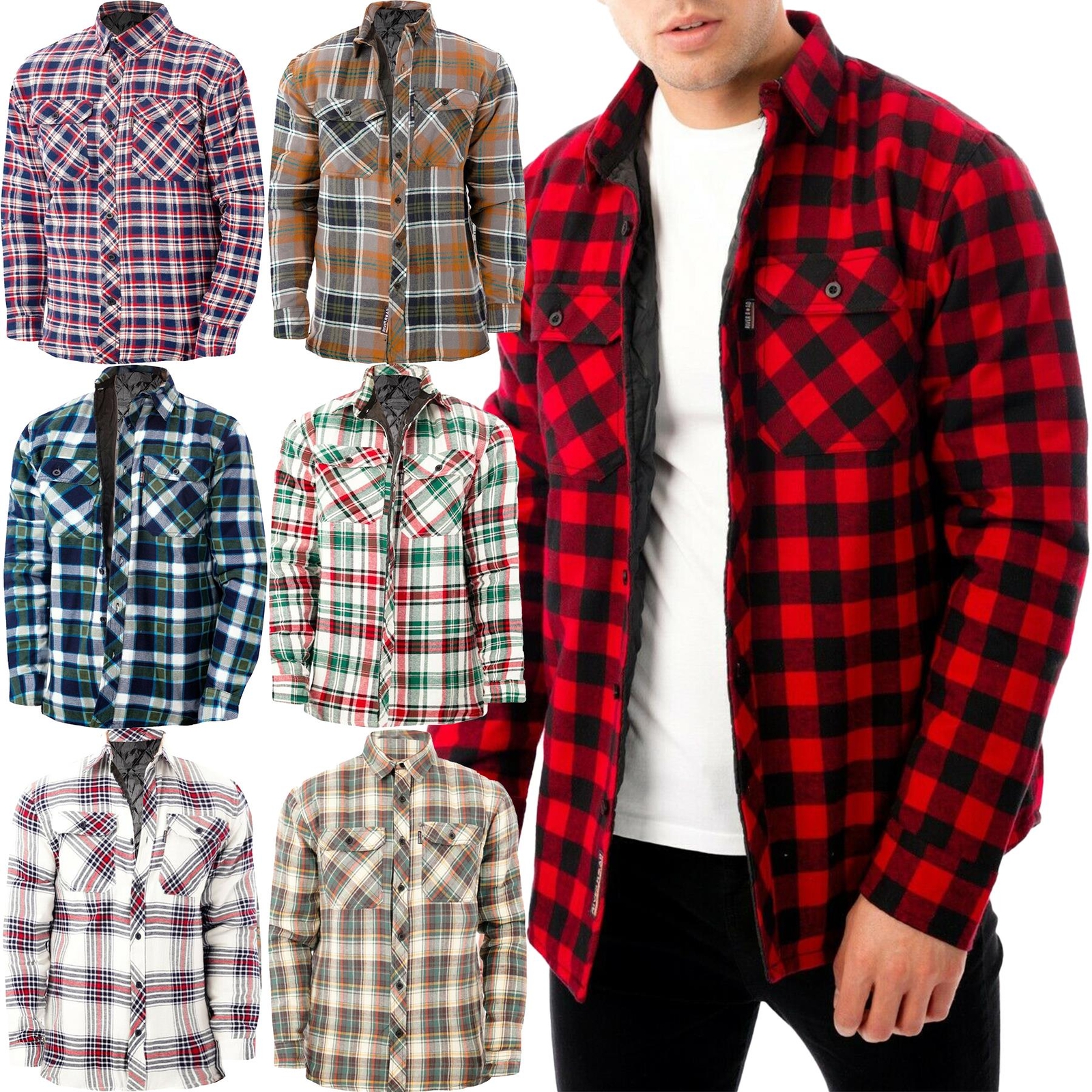 Mens Padded Jackets Quilted Thermal Lined Lumberjack Check Winter Work ...