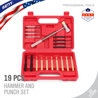 19pc Roll Pin Punch Set Double-Faced Hammer Brass Steel Gunsmith ...