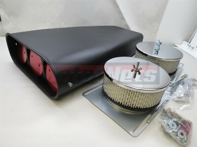 Black Aluminum 4BBL Smooth Red Butterfly Hood Air Scoop Street Hot Rat ...