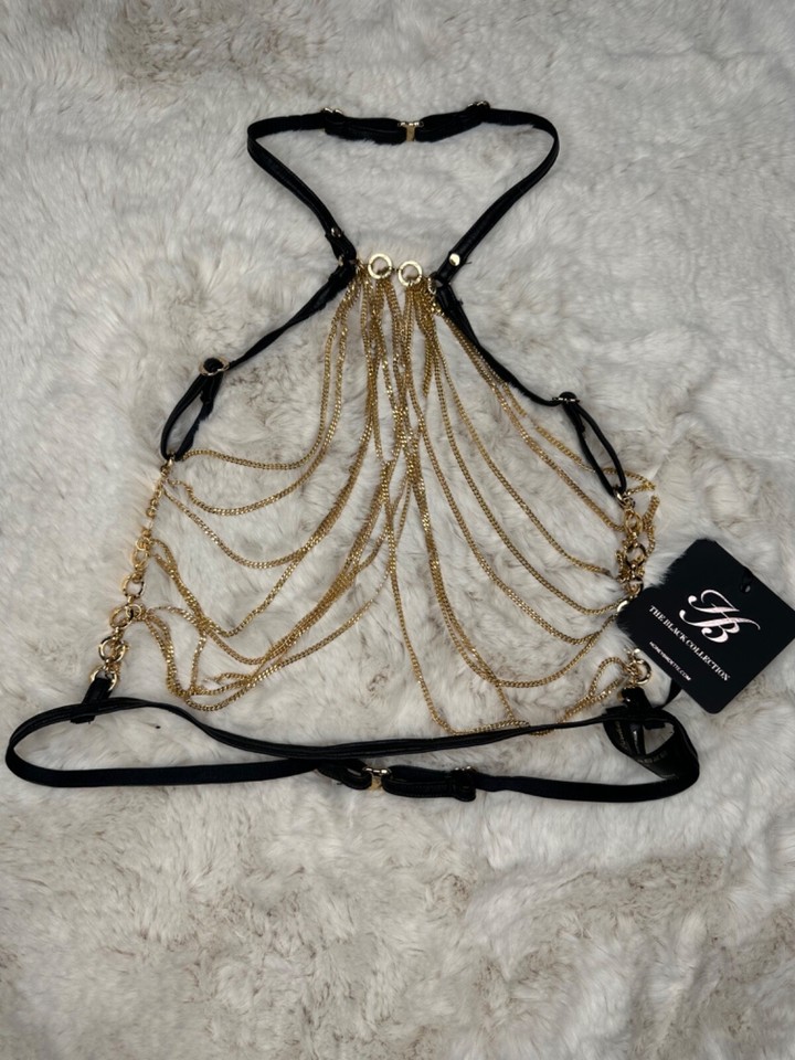 Honey Birdette ARIANA 🖤 Black and Gold Chain Bra Small | eBay