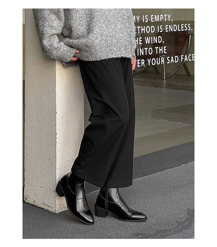 British Style Mens Retro Pointed Toe Chunky Block Heel Ankle Boots Side ...