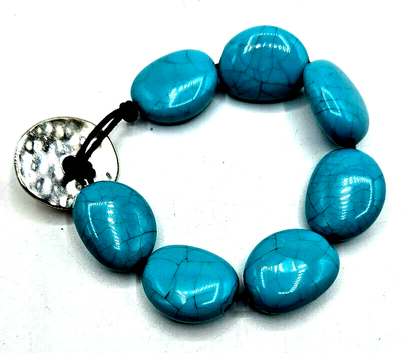 Signed Chaps Bracelet Teal Blue Button Irregular Faux Turquoise ...