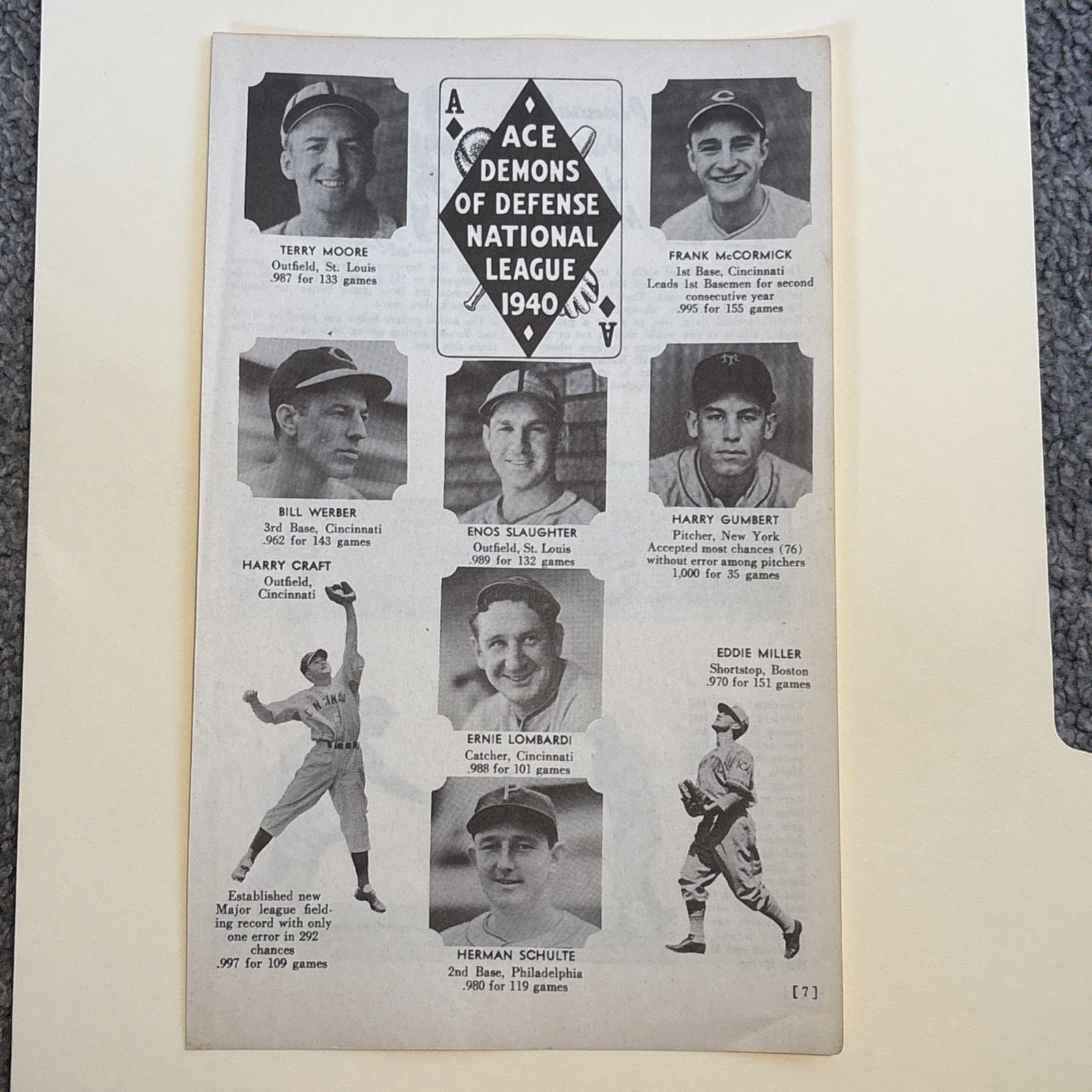 Terry Moore Frank McCormick Billy Werber 1941 Annual Baseball 5X8 ...