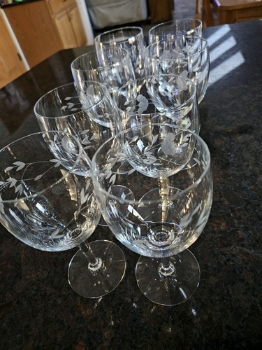 Set Of 8 7” Princess House Heritage Wine Glasses Floral Etch Cut ...