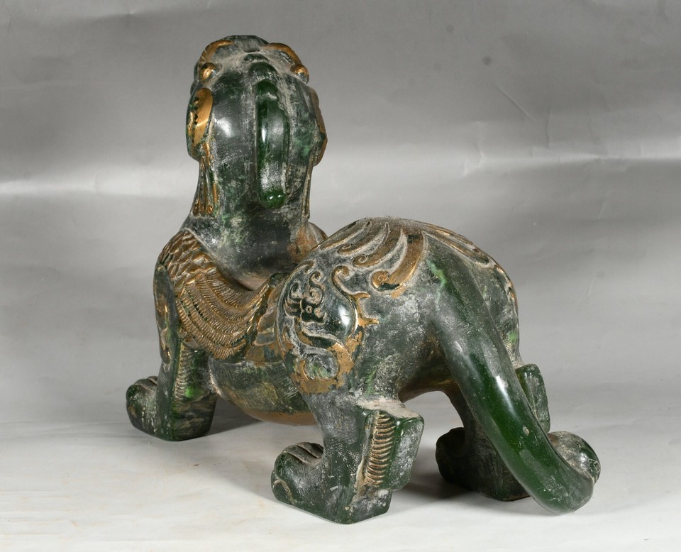 9.4''Old Chinese Dynasty Green Jade Gilt PiXiu Phylactery Guardian ...