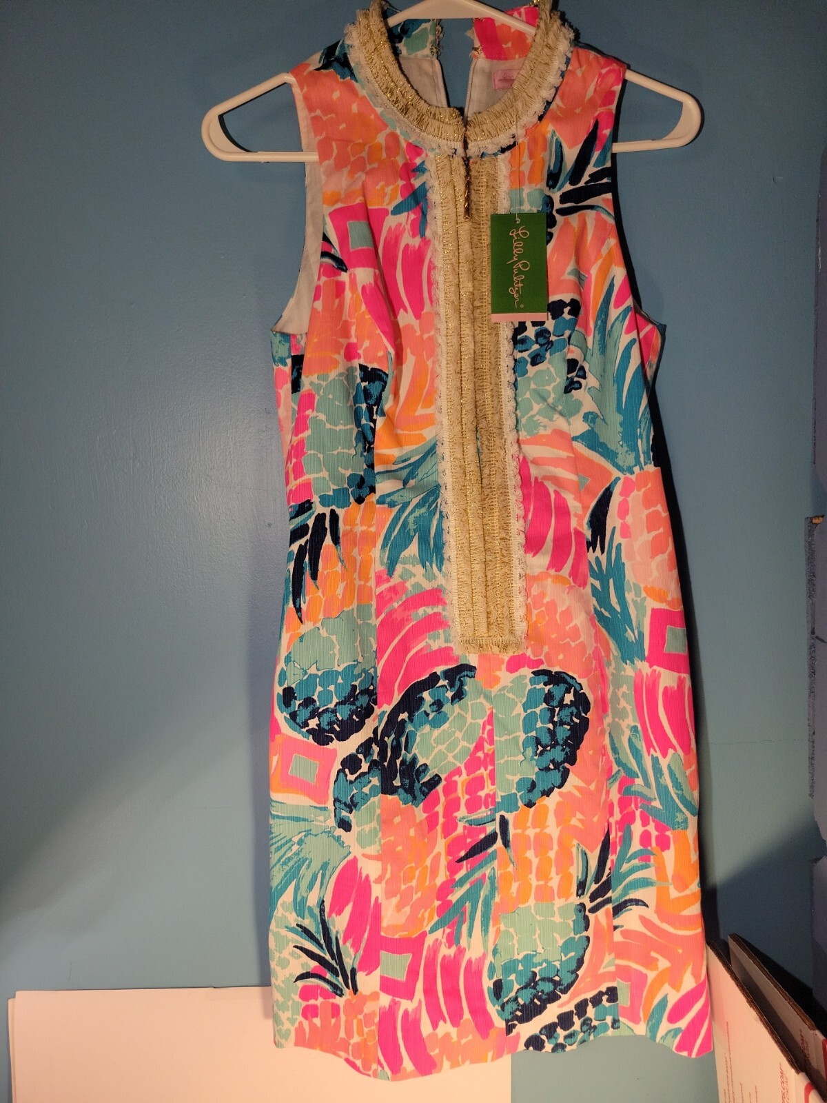 Lilly Pulitzer Sz 0 Alexa Goombay Smashed Applied Gold Metallic Trim ...