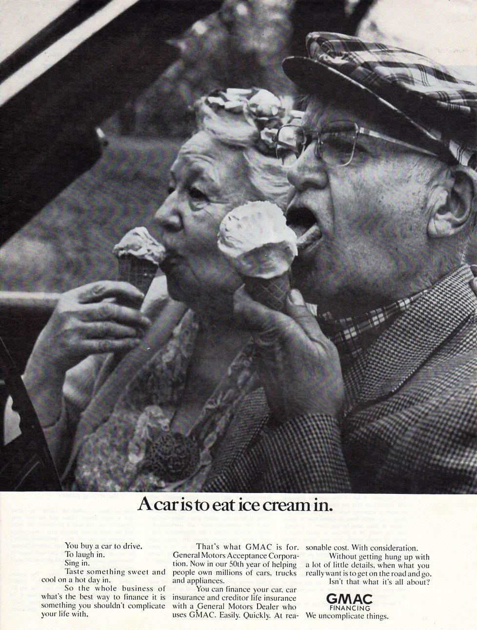 Vintage advertising print Car GM 1969 GMAC Old couple Car is to Eat ...