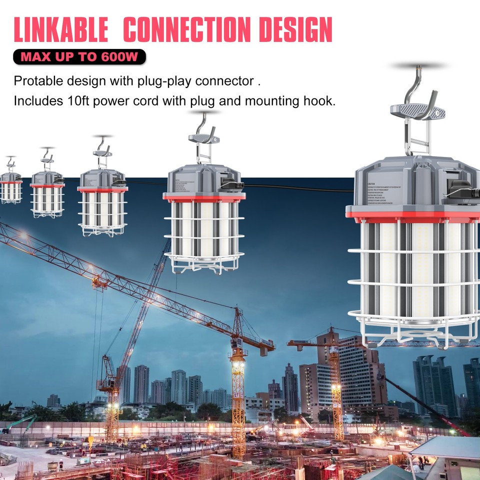 80W LED Construction Light 5000K Outdoor Indoor Linkable Temporary Work ...