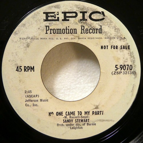 Sandy Stewart 45 Mama / No One Came Pour My Fête Epic 1954 Pop Promo CT ...