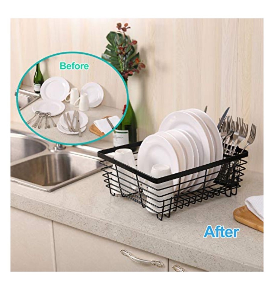 TQVAI Kitchen Dish Drying Rack Metal Dish Drainer with Full-Mesh ...
