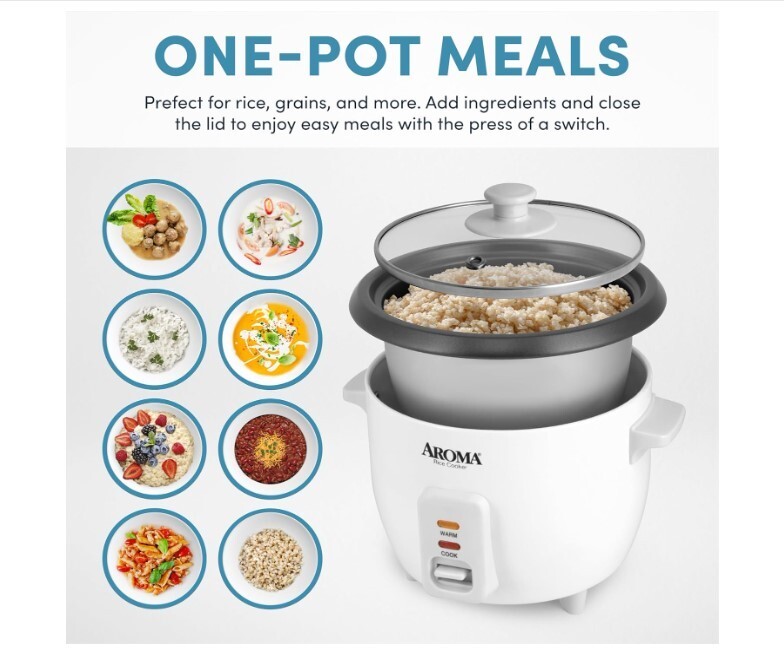 Aroma 6-Cup (Cooked) 1.5 Qt. One Touch Rice Cooker, White (ARC-363NG ...