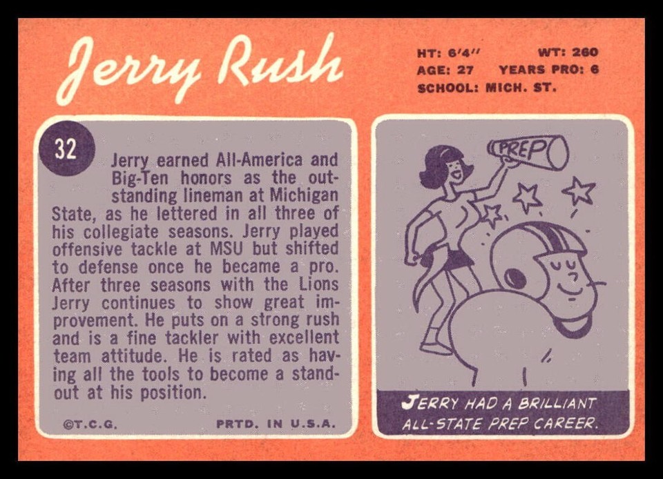 1970 Jerry Rush Topps Football Rookie Rc #32 EX-MT *NICE* SET BREAK | eBay