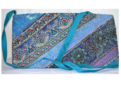 Turquoise Color Hand Embroidered Borders Shoulder Cross Body Bag Silk ...