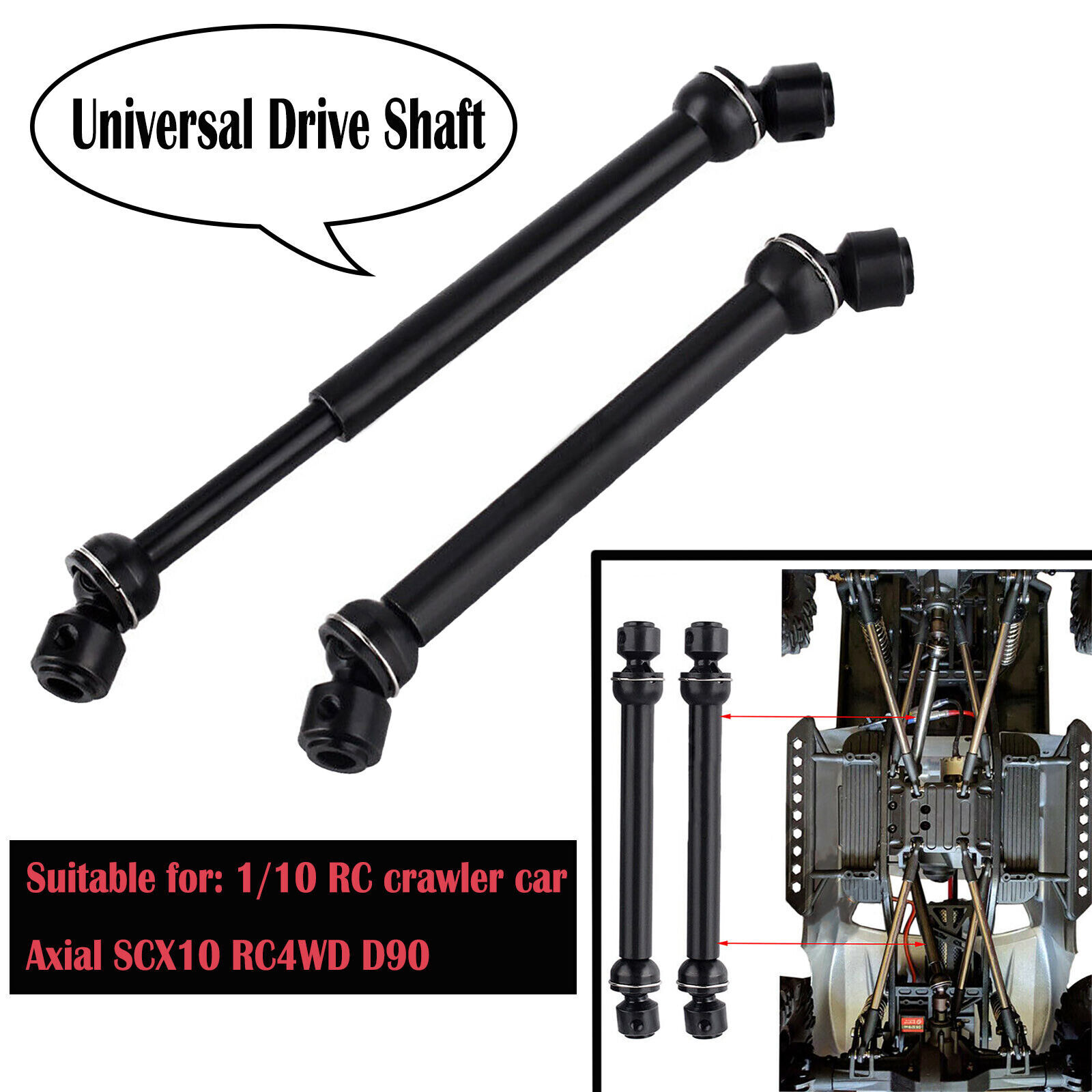 2PCS Metal Universal Drive Shafts for 1/10 Axial SCX10 4WD D90 RC ...