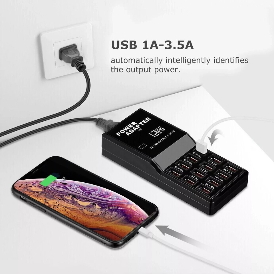 Multi 12 Port USB Charging Station Hub Desktop Wall Phone Charger ...