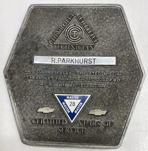 CHEVROLET CERTIFIED TECHNICIAN 28 YEAR MASTER CHEVY MECHANIC Plaque ...