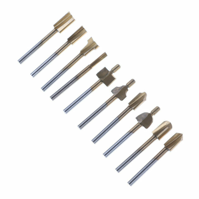 10pcs 1/8" 3mm Woodworking Mini Shank HSS Titanium Router Bits For ...