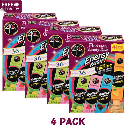 4C Energy Rush with Taurine, Drink Mix, Variety Pack, 18 Packets Sugar ...