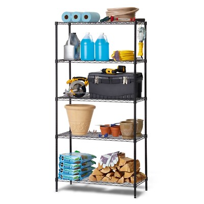 HSS 16"Dx36"Wx72"H, 5 Tier Wire Shelving Rack, Black | eBay