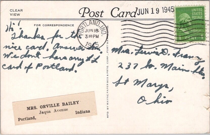 PORTLAND, Indiana Postcard "Portland High School" Street View Wayne ...