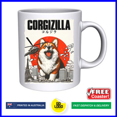 Funny Coffee Mug Cute CORGI ZILLA Cute Dog Puppy Movie Parody Joke ...