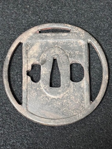 Antique large iron tsuba with a gate shape iron tsuba for swords rare ...