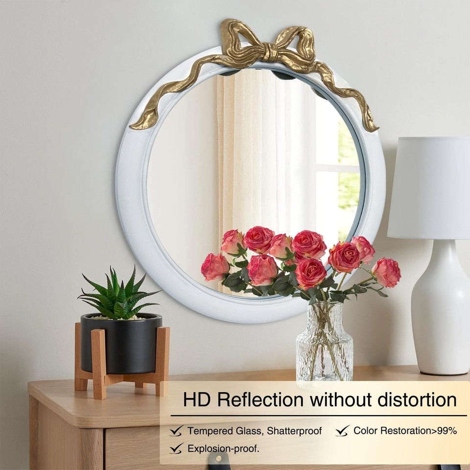 28 inch Round/Circle Wall Mirror, Vanity Bow Mirror for Wall Decor ...