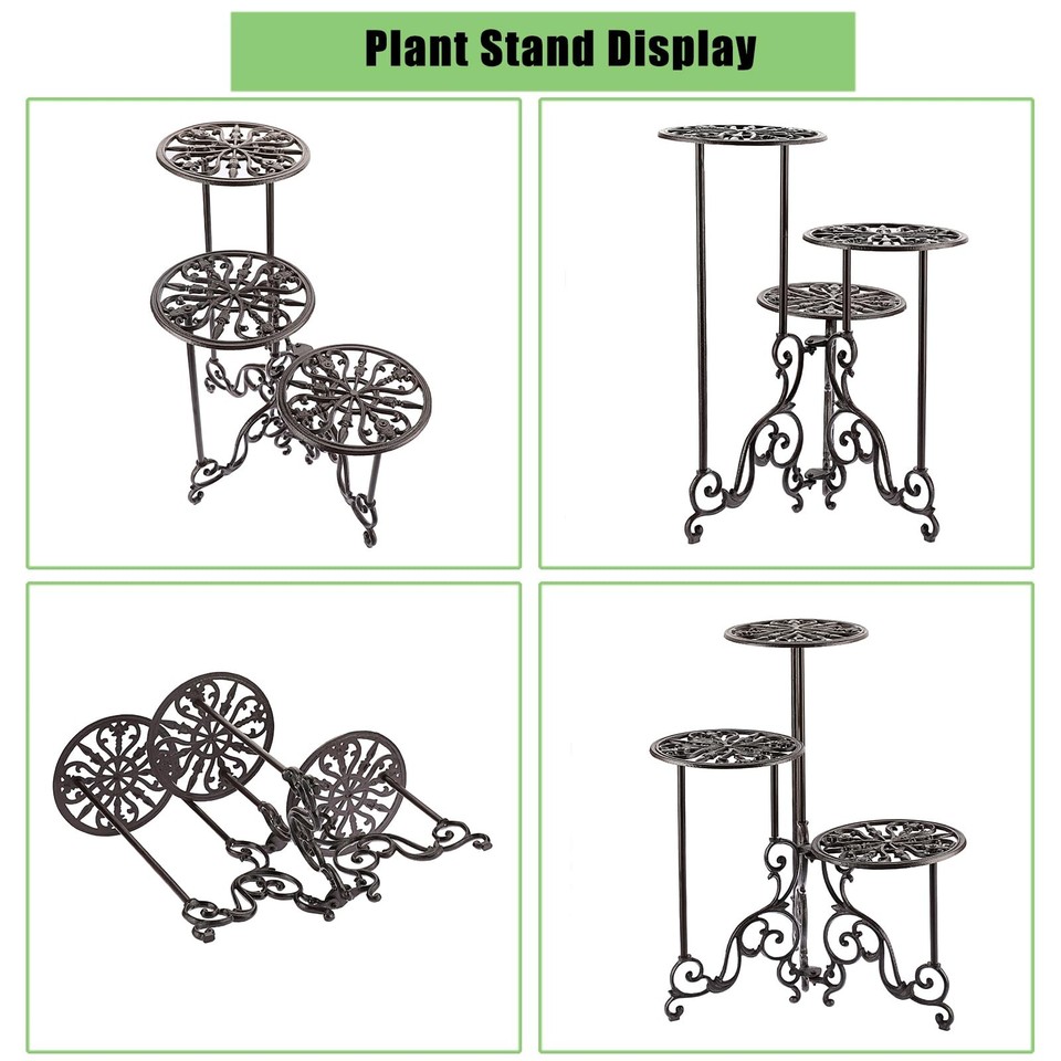 3 Tier Heavy Duty Cast Iron Plant Stand Foldable Wrought Iron Flower ...