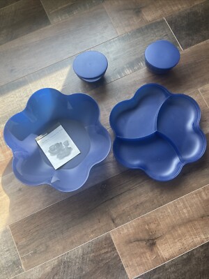 Tupperware 1.5 Gal Chip & Dip Flower Bowl Serving Tray SET w/2 Side ...