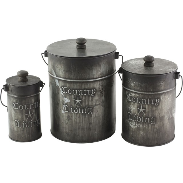 Set of 3 Galvanized Canisters Country Living Home Accents Rustic ...