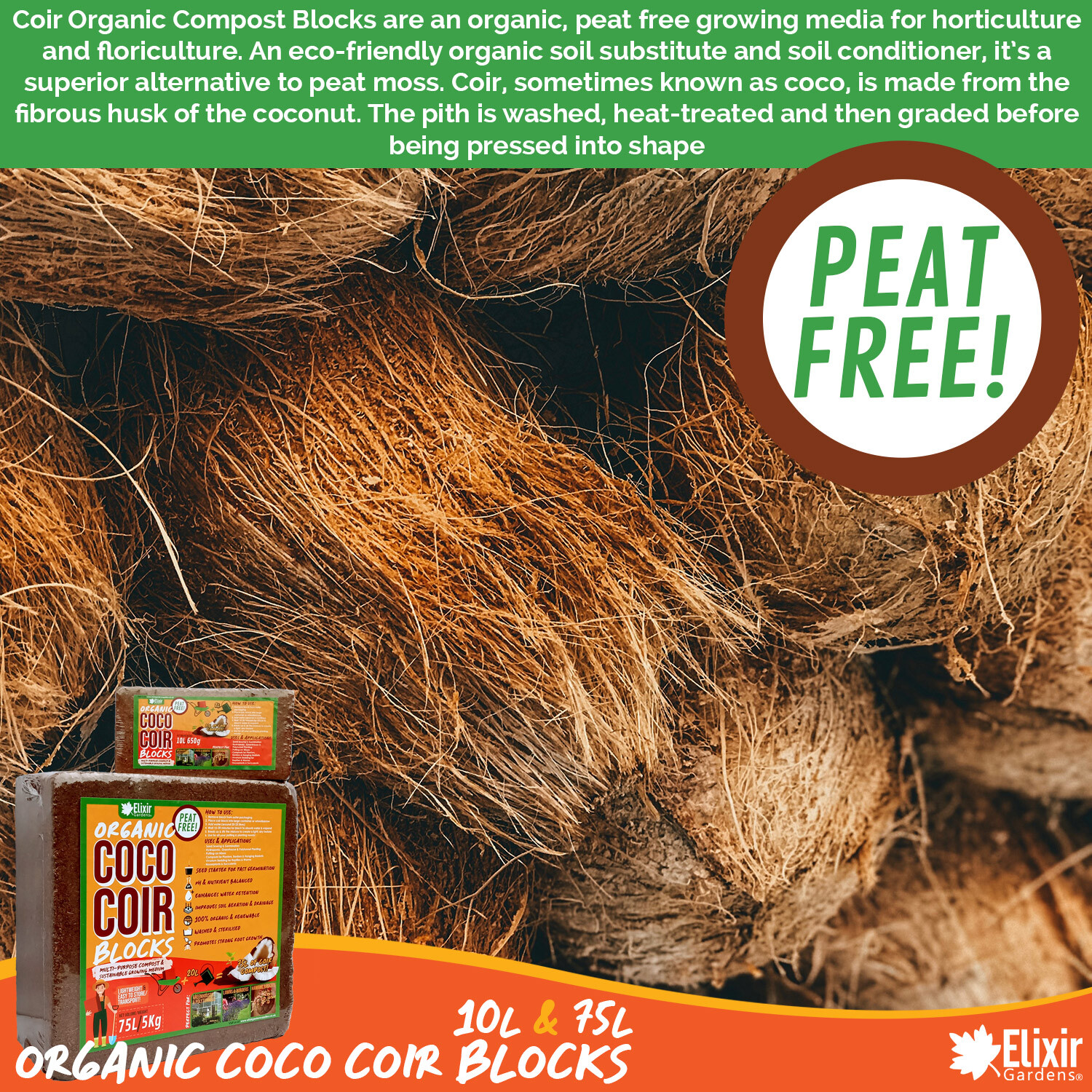 10L & 75L Organic Coir Coco Compost Blocks | Peat-Free Growing Media ...