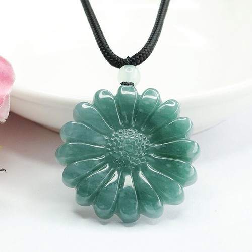 Real Grade A Natural Green Jade Jadeite Women Lucky Sunflower Pendant ...