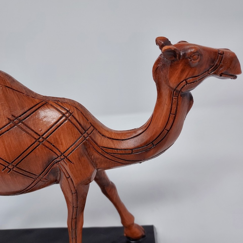 Camel Figurine Resin Faux Carved Wood Marked "Rashad" Collector Mystery ...