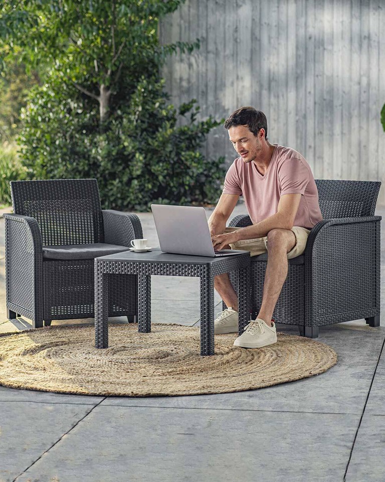 Keter Rattan Garden Furniture Set Bistro Chairs Table Patio Balcony Set ...