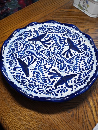 Hand Painted Plate Mexico Signed 10 3/4'' Blue and White With Birds | eBay