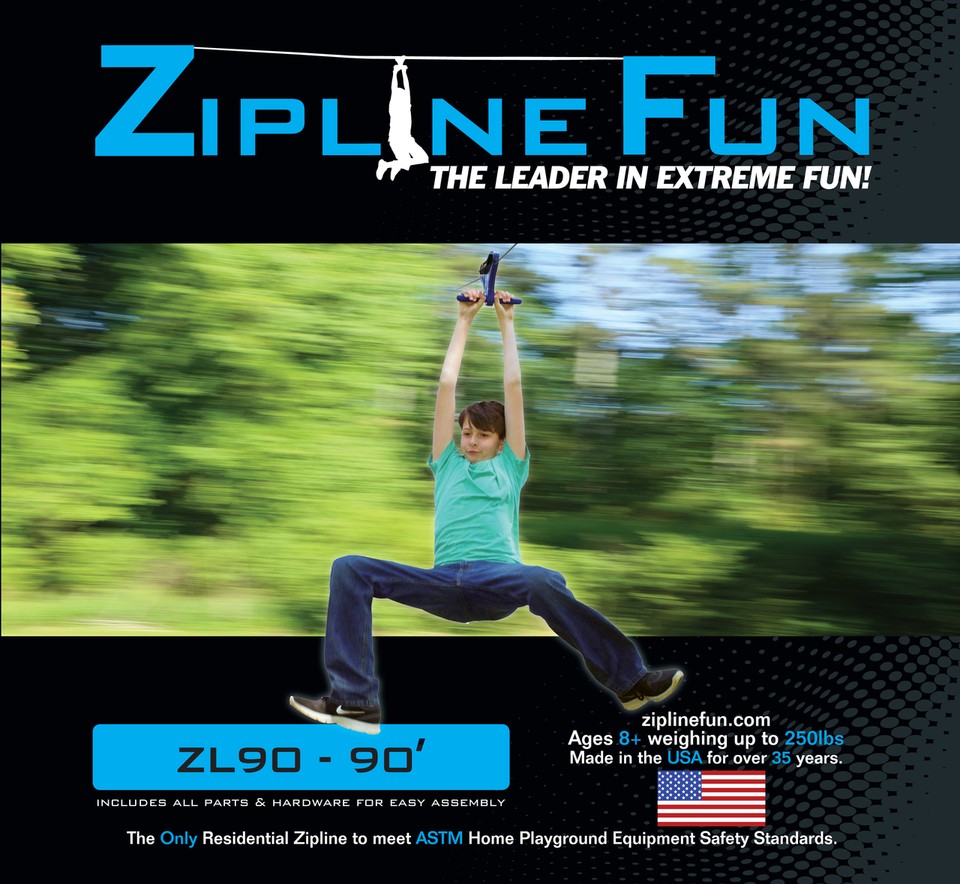 ZL90 ZIPLINE FUN ORIGINAL Ride Zip Line Adult Fun 90' Playground ...