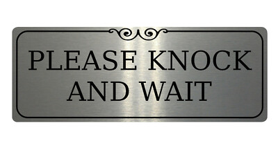 243 PLEASE KNOCK & WAIT Metal Aluminium Door Sign Plaque House Office ...