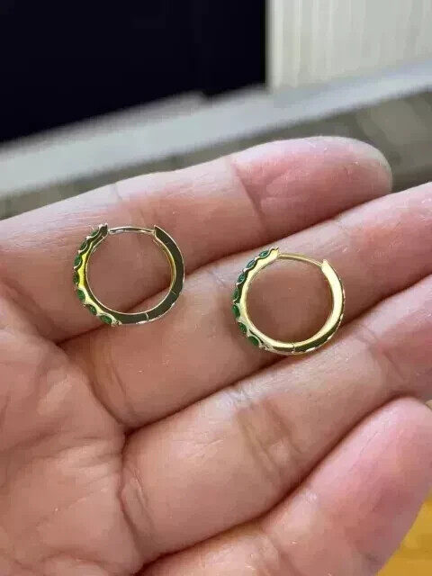 Natural Green Emerald 2.20Ct Round Cut Snap Hoop Earrings 14K Yellow ...
