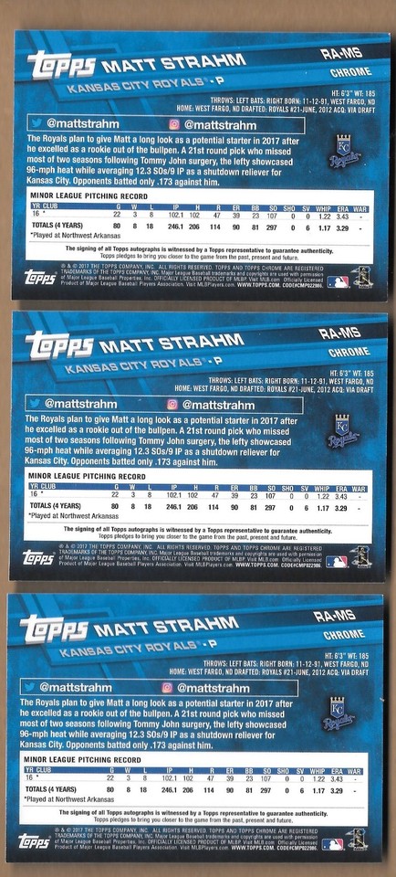 2017 Topps Chrome Matt Strahm Auto Rookie RC 3CARDLOT! | eBay