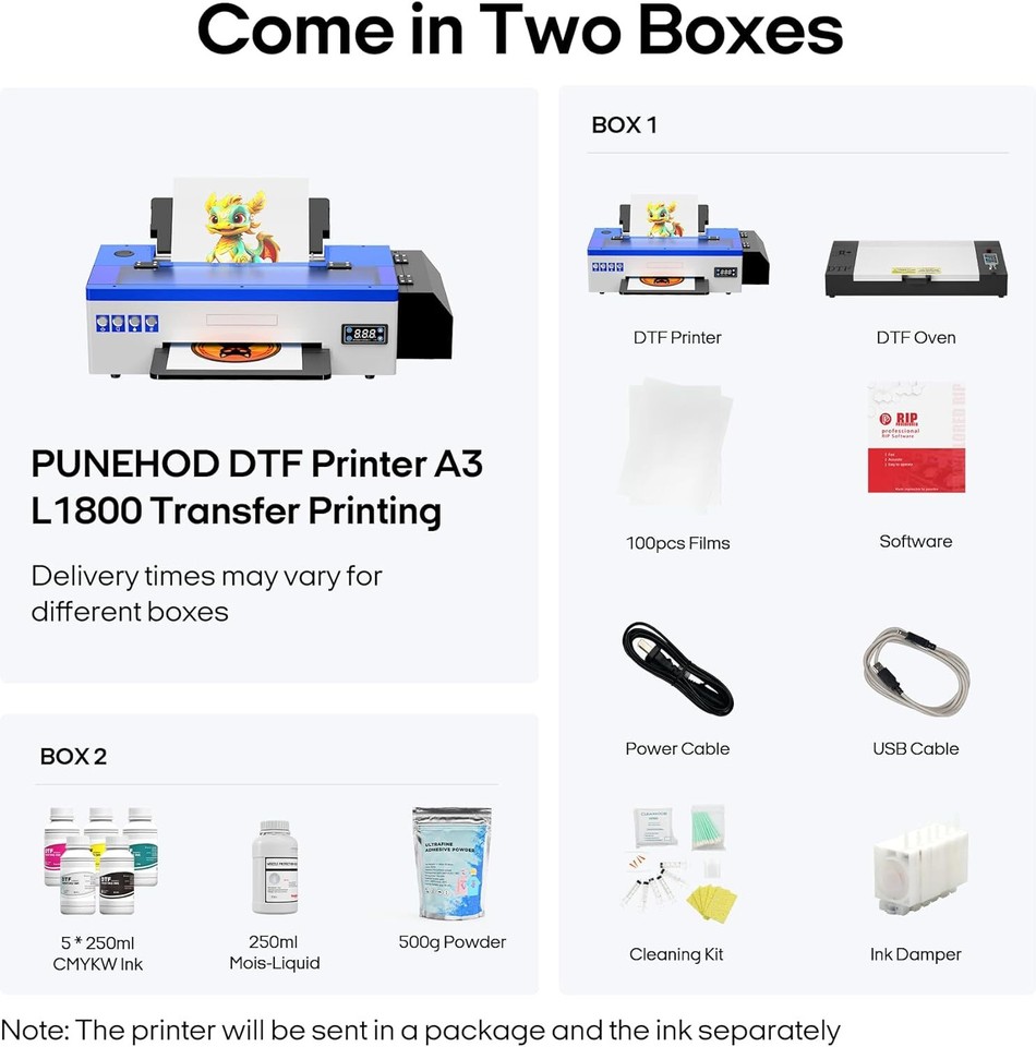 PUNEHOD A3 13in L1800 DTF Printer+Oven Direct to Film T-Shirt Transfer ...