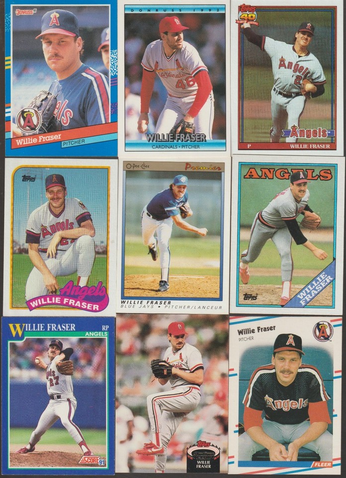 WILLIE FRASER LOT OF 210 BASEBALL CARDS 24 DIFFERENT with ROOKIES ...