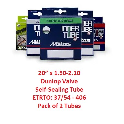 2x Mitas 20" Self Sealing Inner Tube - Dunlop Valve 406 x 37-54c - BMX ...