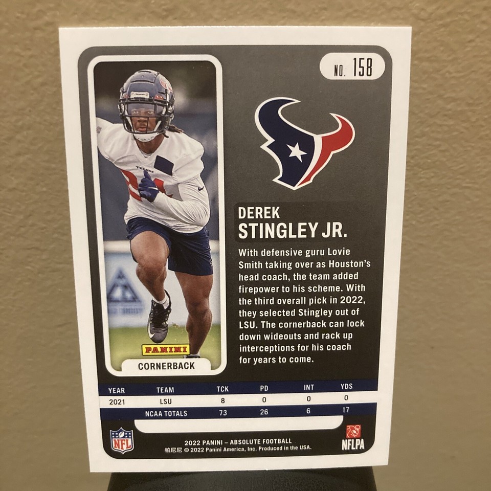 2022 Panini Absolute Football Rookie Card RC #158 Derek Stingley Jr Hou ...