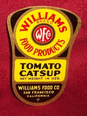 WILLIAMS FOOD Tomato Catsup Label Vintage ADVERTISING Label Not Used | eBay