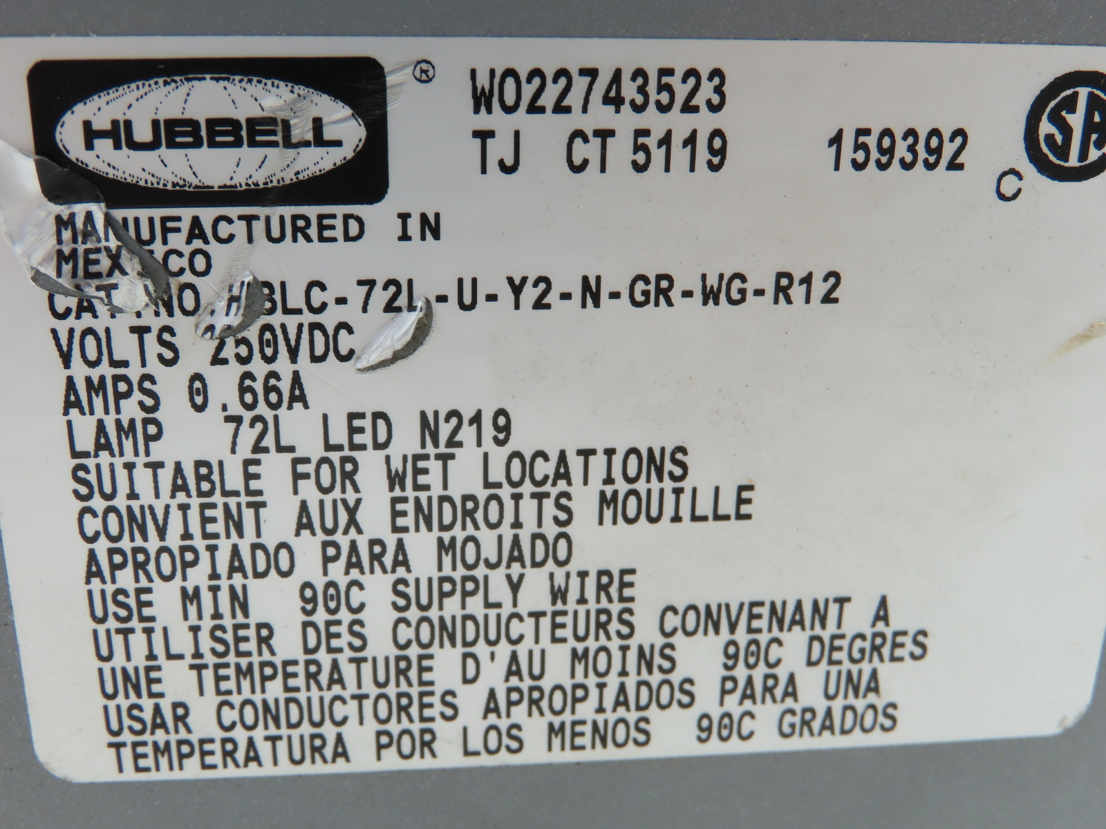 Hubbell HBLC-72L-U-Y2-N-GR-WG-R12 LED Highbay Light UFO 169W 120-277V ...