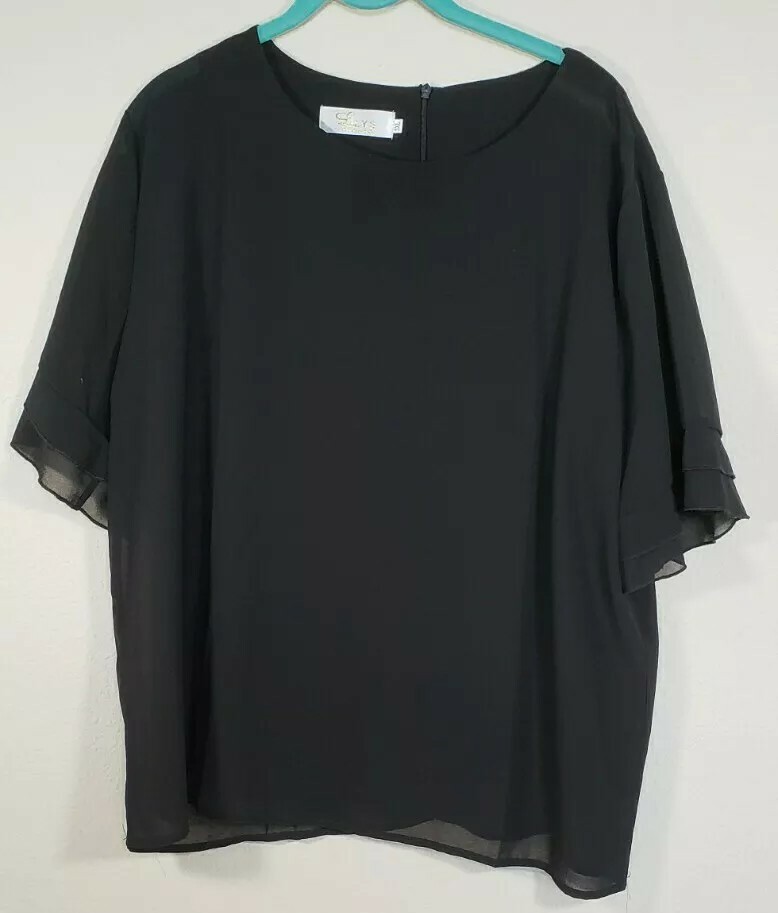 Llys Black short Ruffle Sleeve Sheer Top size 5x. K | eBay