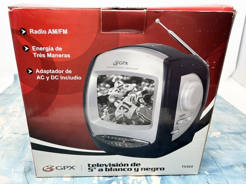 GPX 5” Black & White Portable TV 3 Way AM/FM Radio TV524 New Open Box ...